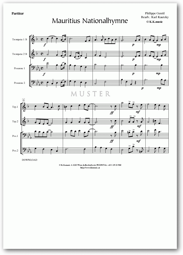 Mauritius Nationalhymne - GENTIL, Philippe (Blechbläserquartett ...